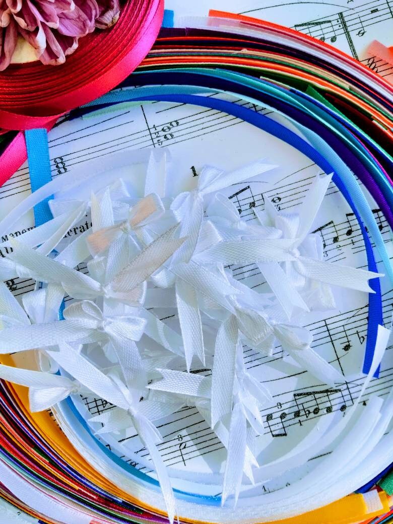 Pretied Ribbon Bow/50/100/150/200/500 White Satin Ribbon Bows Applique ...