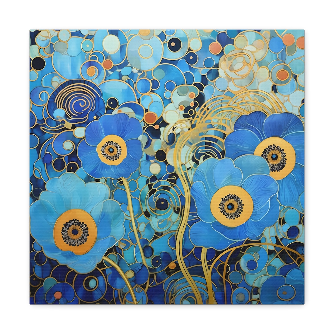 Blue Floral Abstract Gustav Klimt Inspired Canvas Gallery Wrap Museum ...