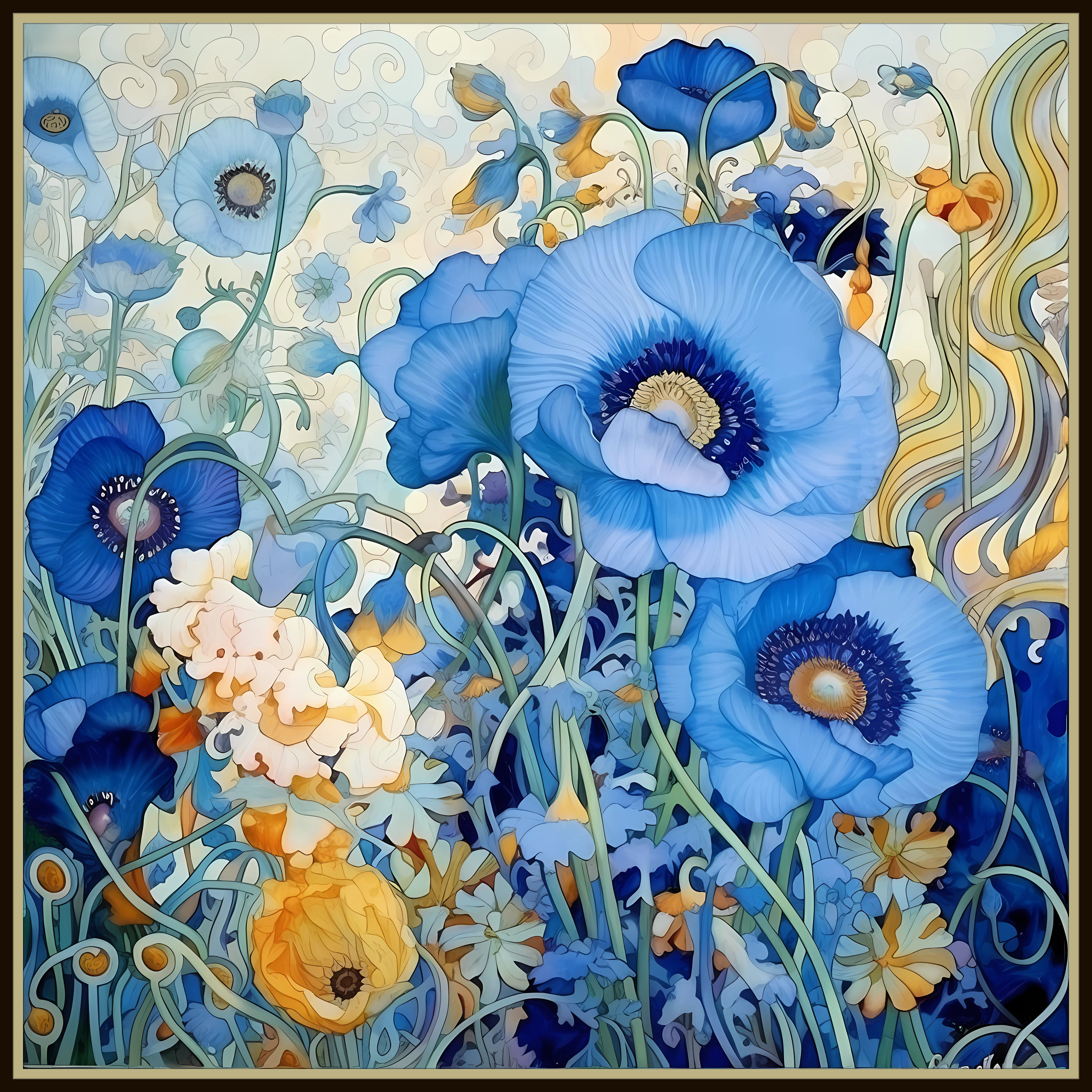 Floral Study in Blue and Gold Gustav Klimt Inspired Art Print #3 Canvas ...
