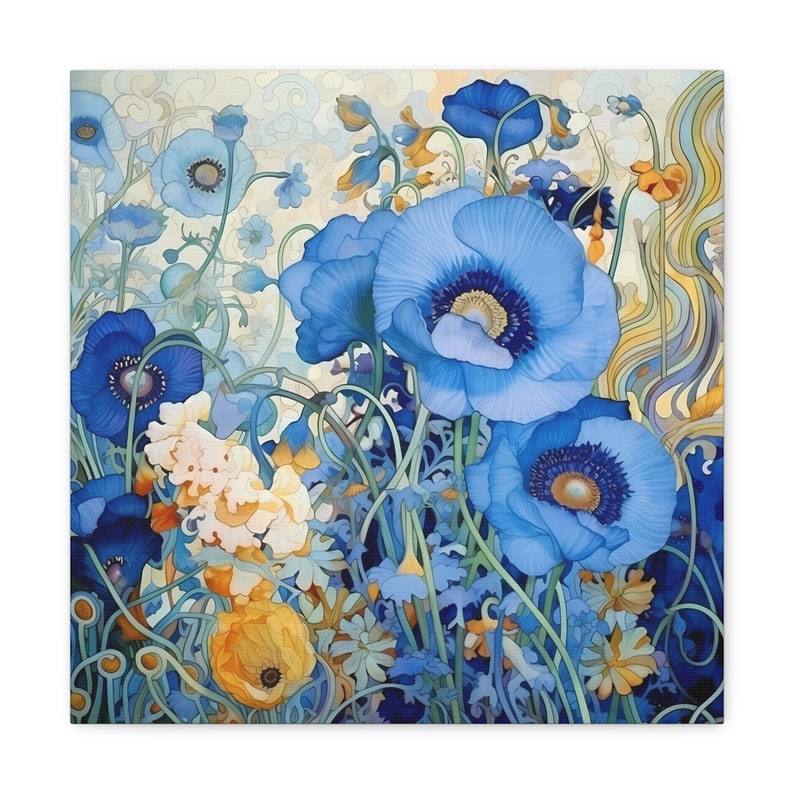 Floral Study in Blue and Gold Gustav Klimt Inspired Art Print #3 Canvas ...