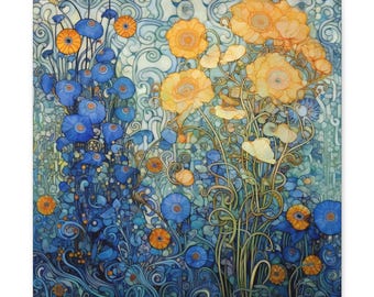 Floral Study in Blue and Gold Gustav Klimt Inspired Art Print 3 Canvas ...