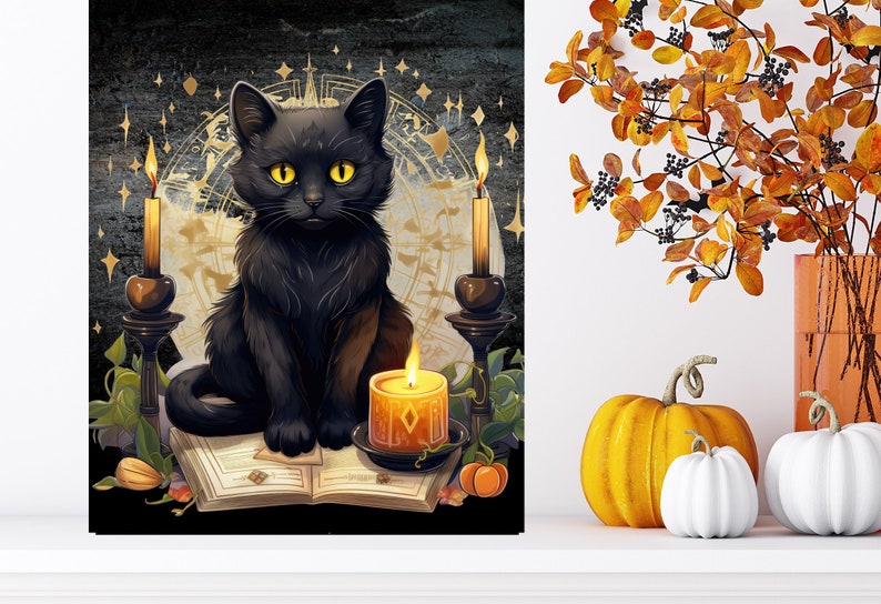 Halloween Black Kitten Casting Spell Spooky Halloween Home Decor Art ...
