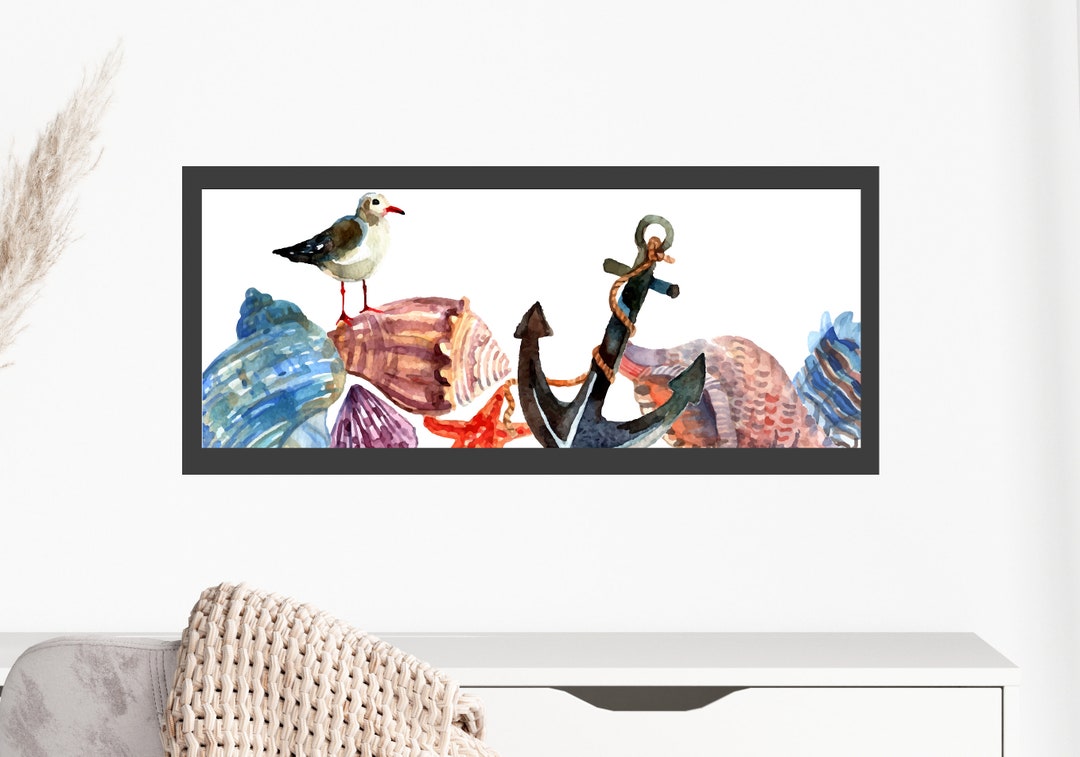 Shells and Anchor Beach Theme Art Print Canvas Wall Art Nautical Print ...