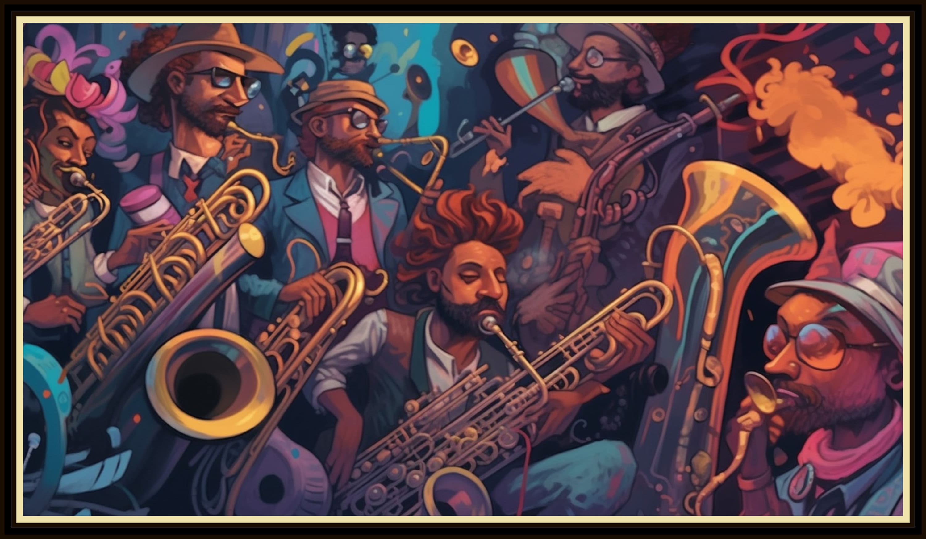 Jammin' in New Orleans Jazz Session Art Print on Premium Canvas ...