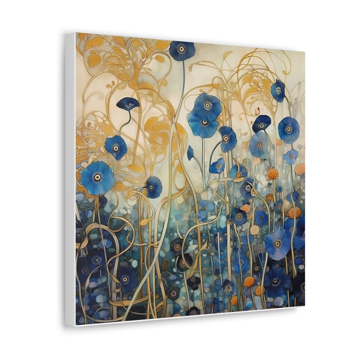 Floral Study in Blue and Straw Gustav Klimt Inspired Art Print 4 Canvas ...