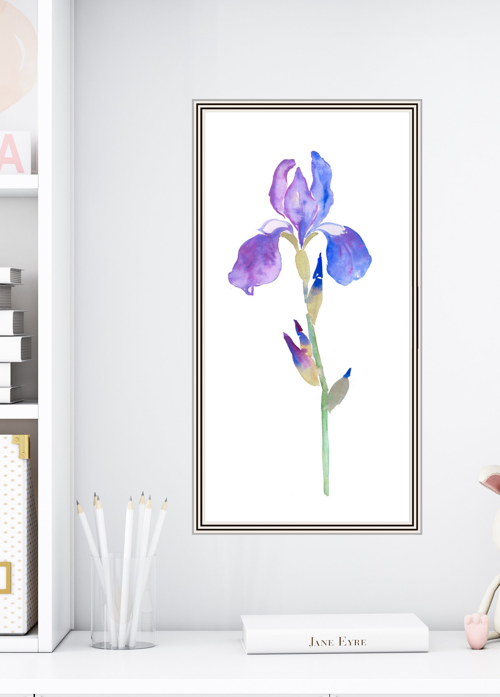 Purple Iris Watercolor Print on Canvas Gallery Wrap Floral Study Art ...