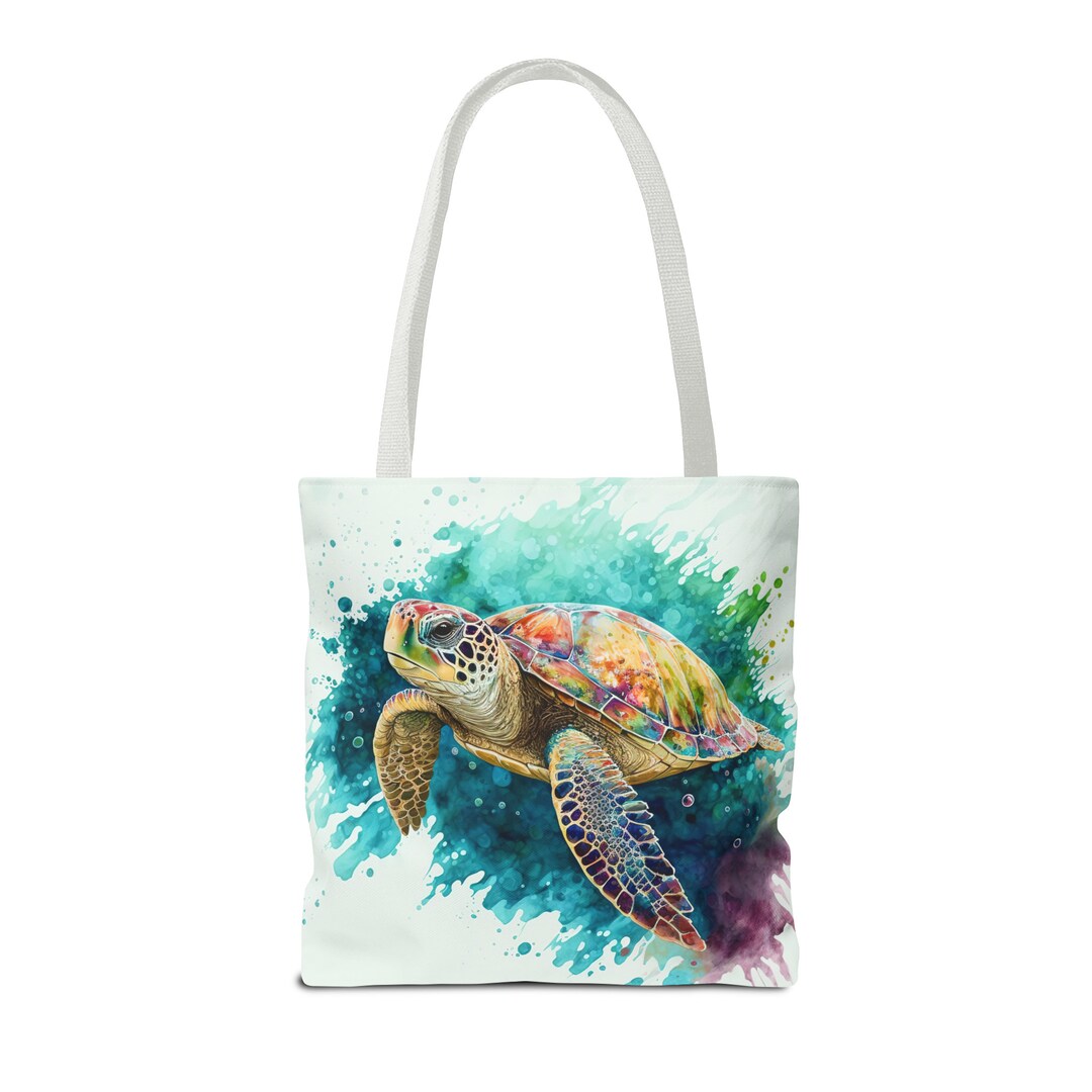 Sea Turtle Tote Bag Watercolor Nature Print Gift for Her Birthday Gift ...