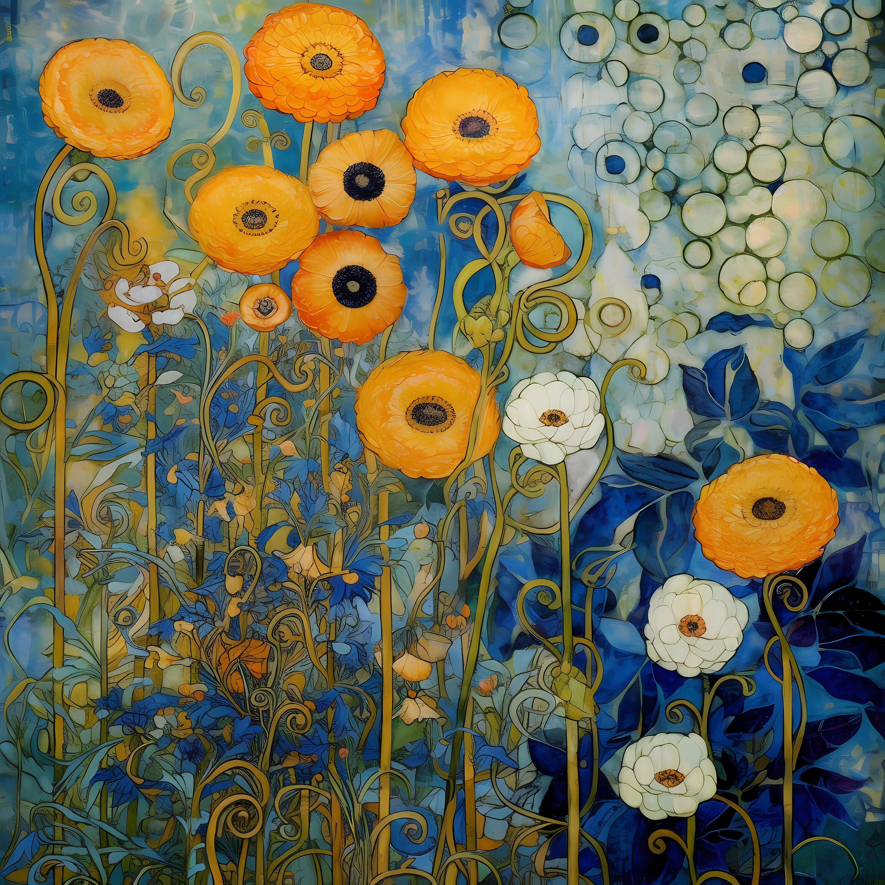 Floral Study in Gold and White Gustav Klimt Inspired Art Print 10 ...