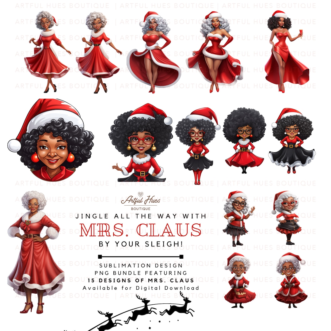 Black Mrs. Claus Png Bundle, Christmas Sublimation, African American ...