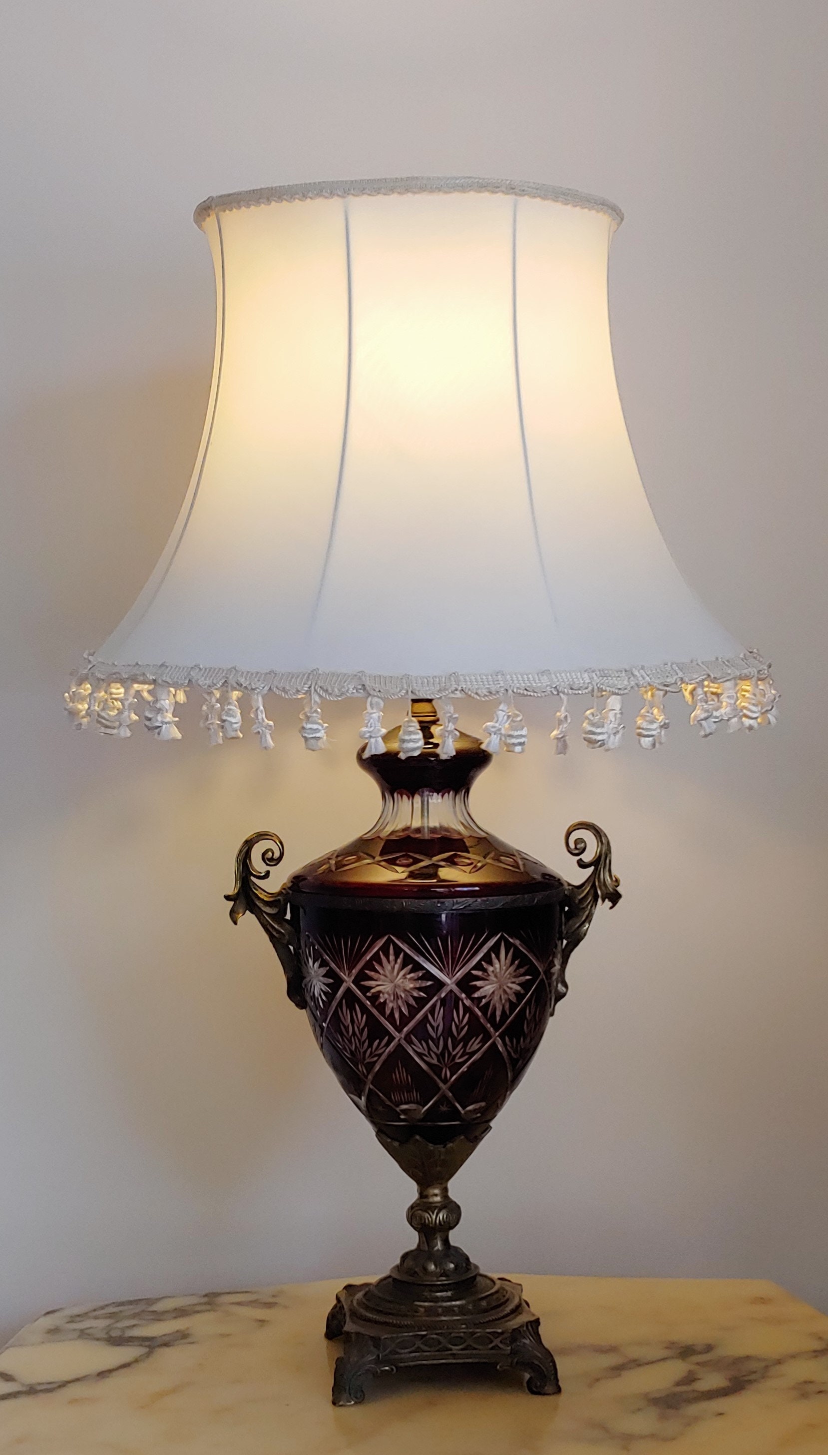 Bohemian Ruby Red Cut Crystal Table Lamp Large Size - Etsy