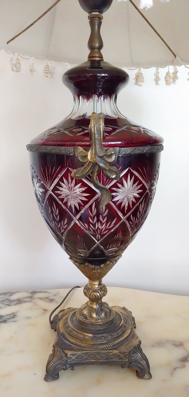 Bohemian Ruby Red Cut Crystal Table Lamp Large Size - Etsy