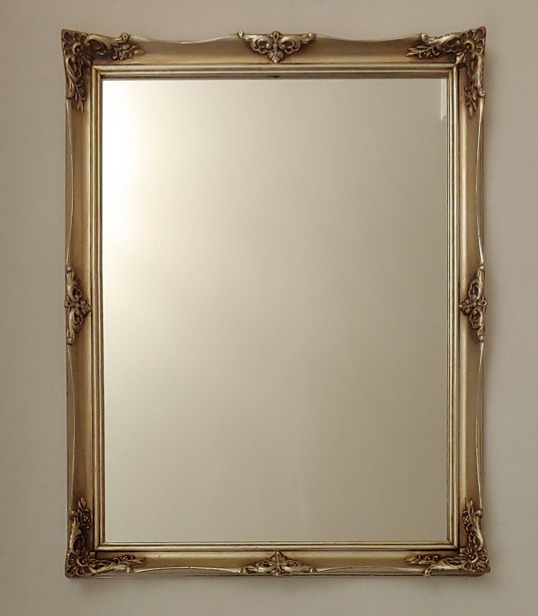 Vintage Wall Mirror Silver Leaf Wooden Frame - Etsy