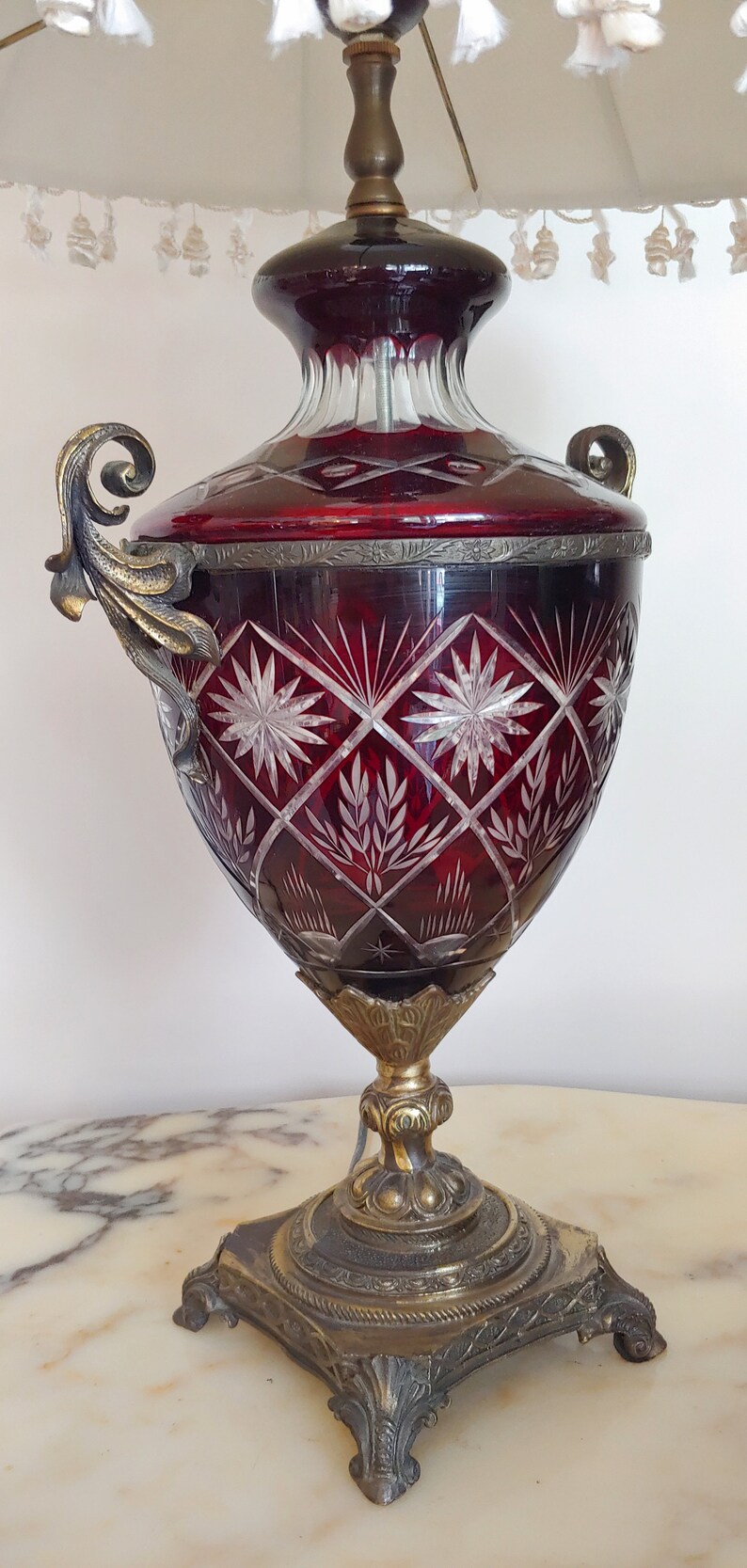 Bohemian Ruby Red Cut Crystal Table Lamp Large Size - Etsy
