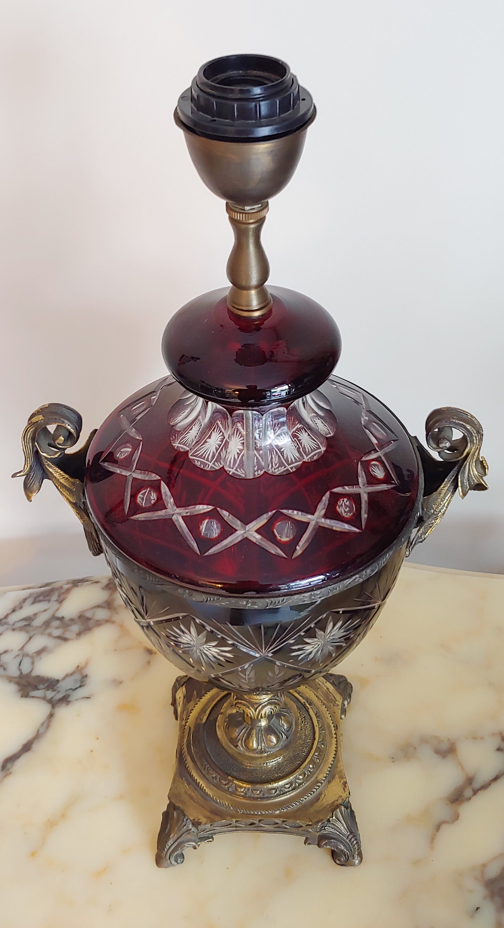 Bohemian Ruby Red Cut Crystal Table Lamp Large Size - Etsy