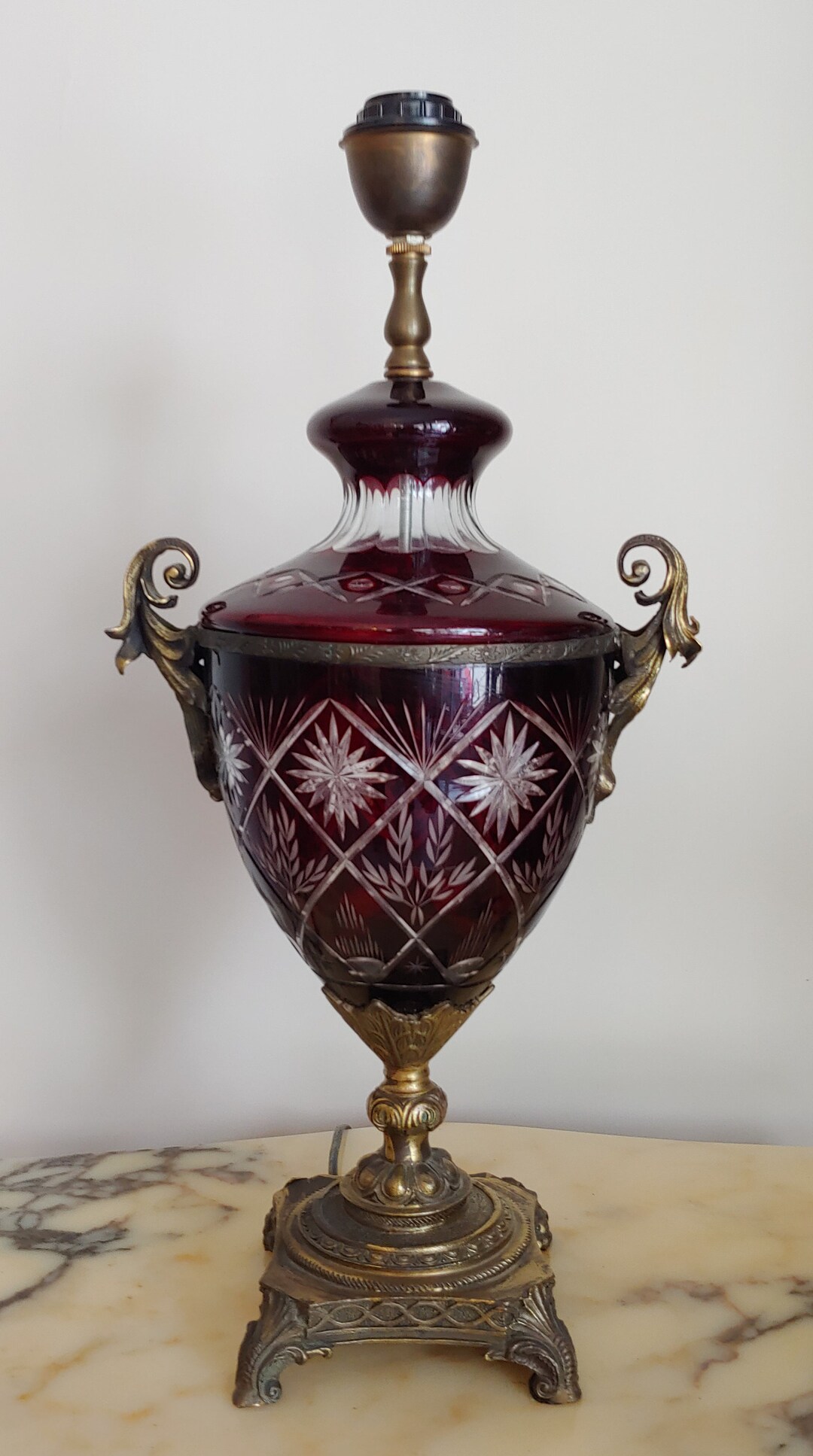 Bohemian Ruby Red Cut Crystal Table Lamp Large Size - Etsy