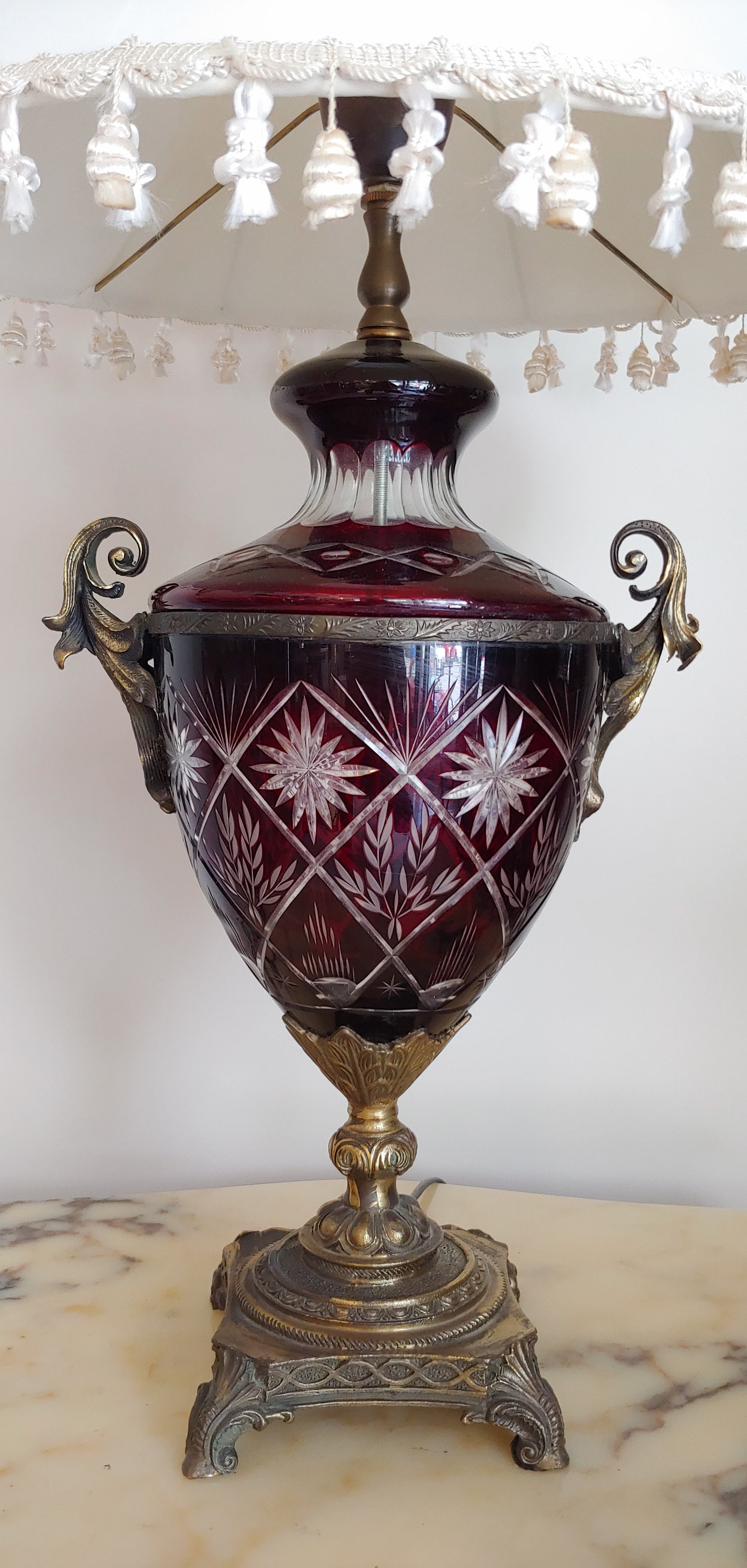 Bohemian Ruby Red Cut Crystal Table Lamp Large Size - Etsy