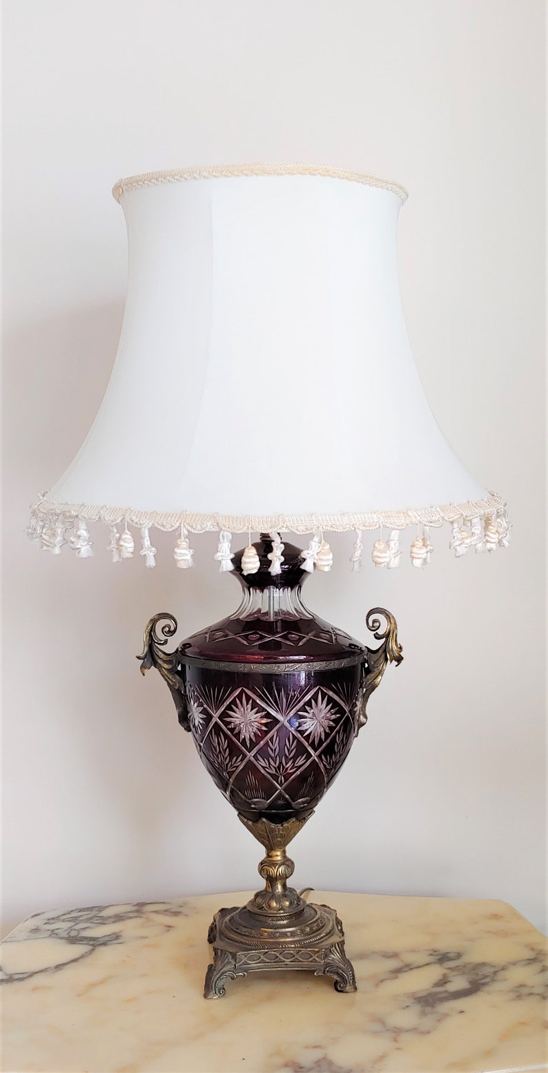 Bohemian Ruby Red Cut Crystal Table Lamp Large Size - Etsy