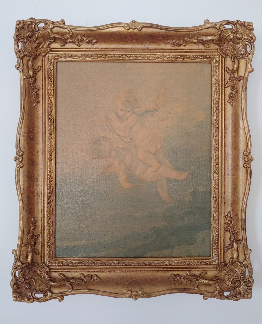 19th C. Style Italian Cherubs Oil Painting | Mid-century Putti Art in ...