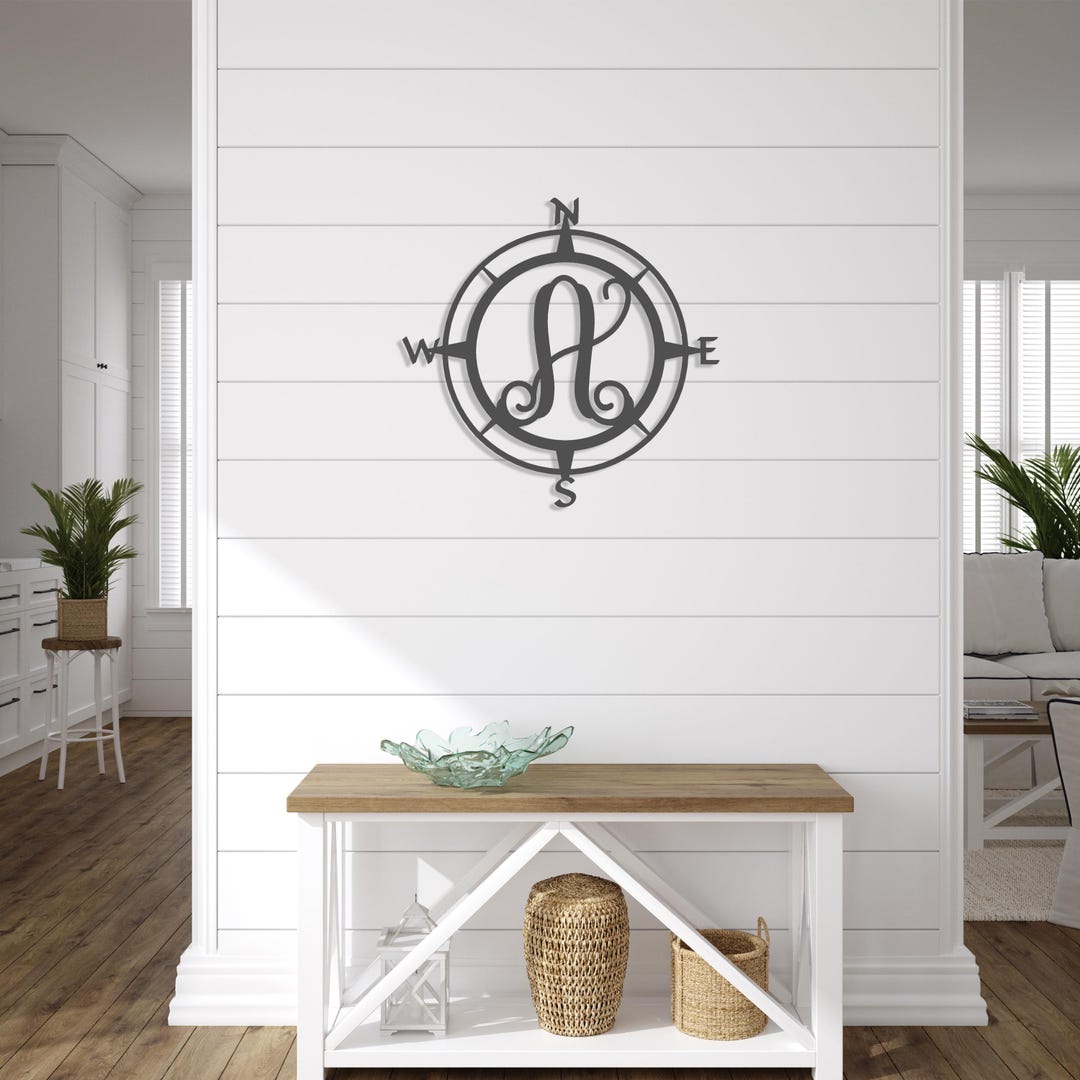 Compass Monogram, Custom Letter A-Z, Metal Sign - Etsy