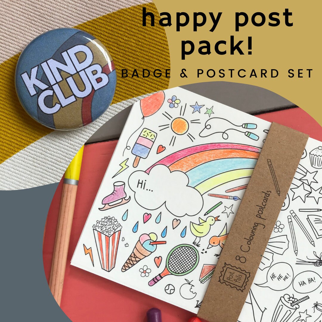 Kid's Colouring Postcard & Kind Club Badge Gift Set - Etsy
