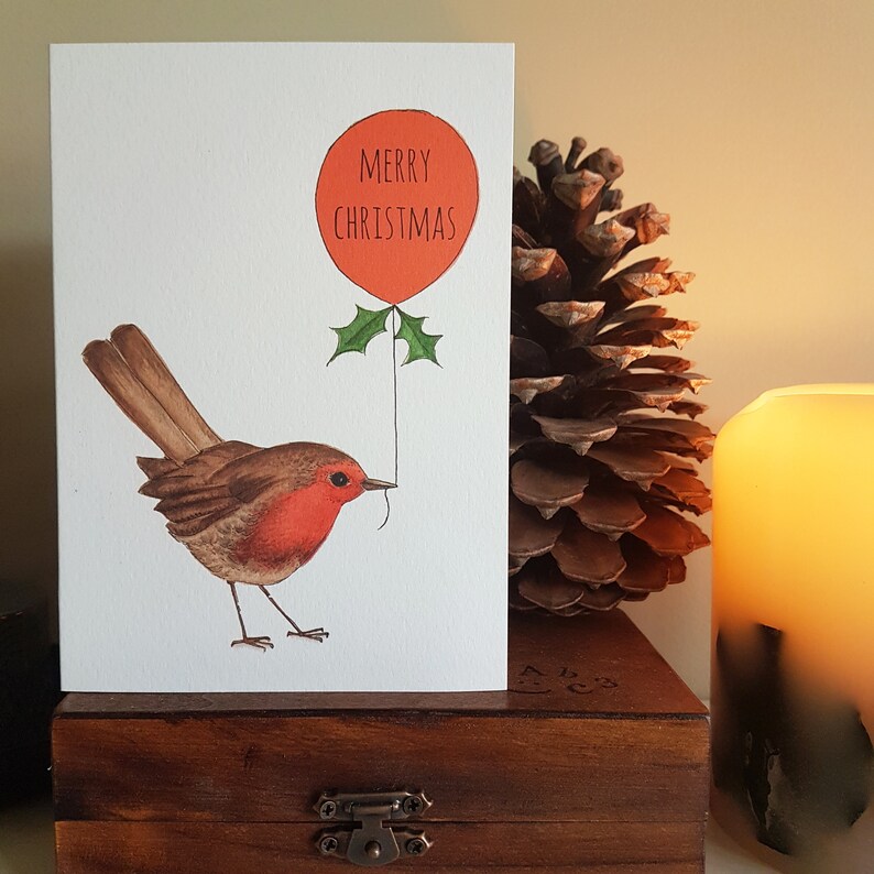 Hand Illustrated Robin Christmas Card: Vintage Watercolor Design - Etsy