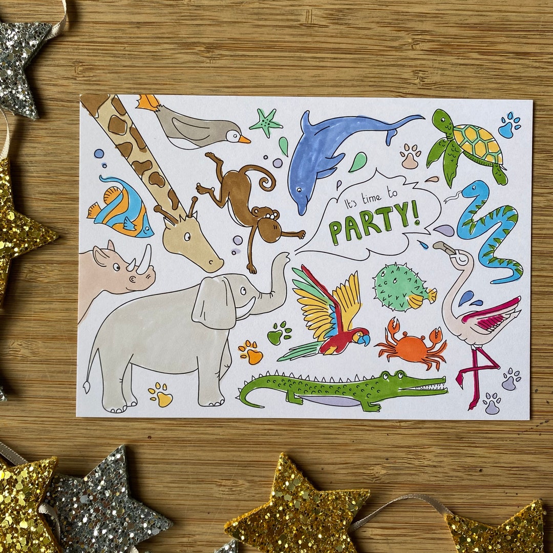 Kids Animal Coloring Party Invitations (8 Pack) - Etsy