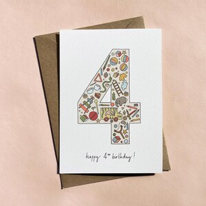 Happy 4th Birthday Card - Charming Vintage Feel Age Four Card With Hand ...