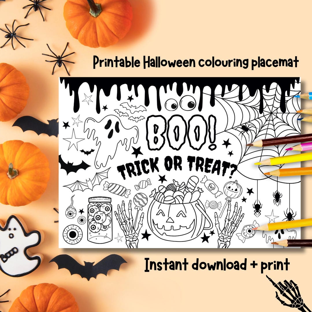 Halloween Colouring Activity | Kids Halloween Table Place Mat | Spooky ...