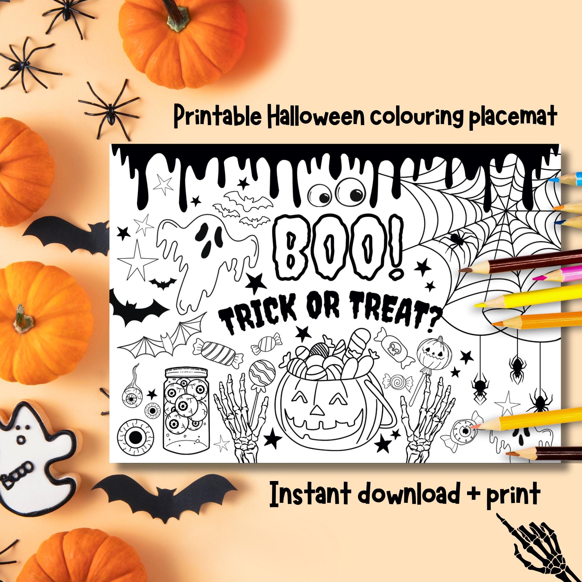Halloween Colouring Activity | Kids Halloween Table Place Mat | Spooky ...