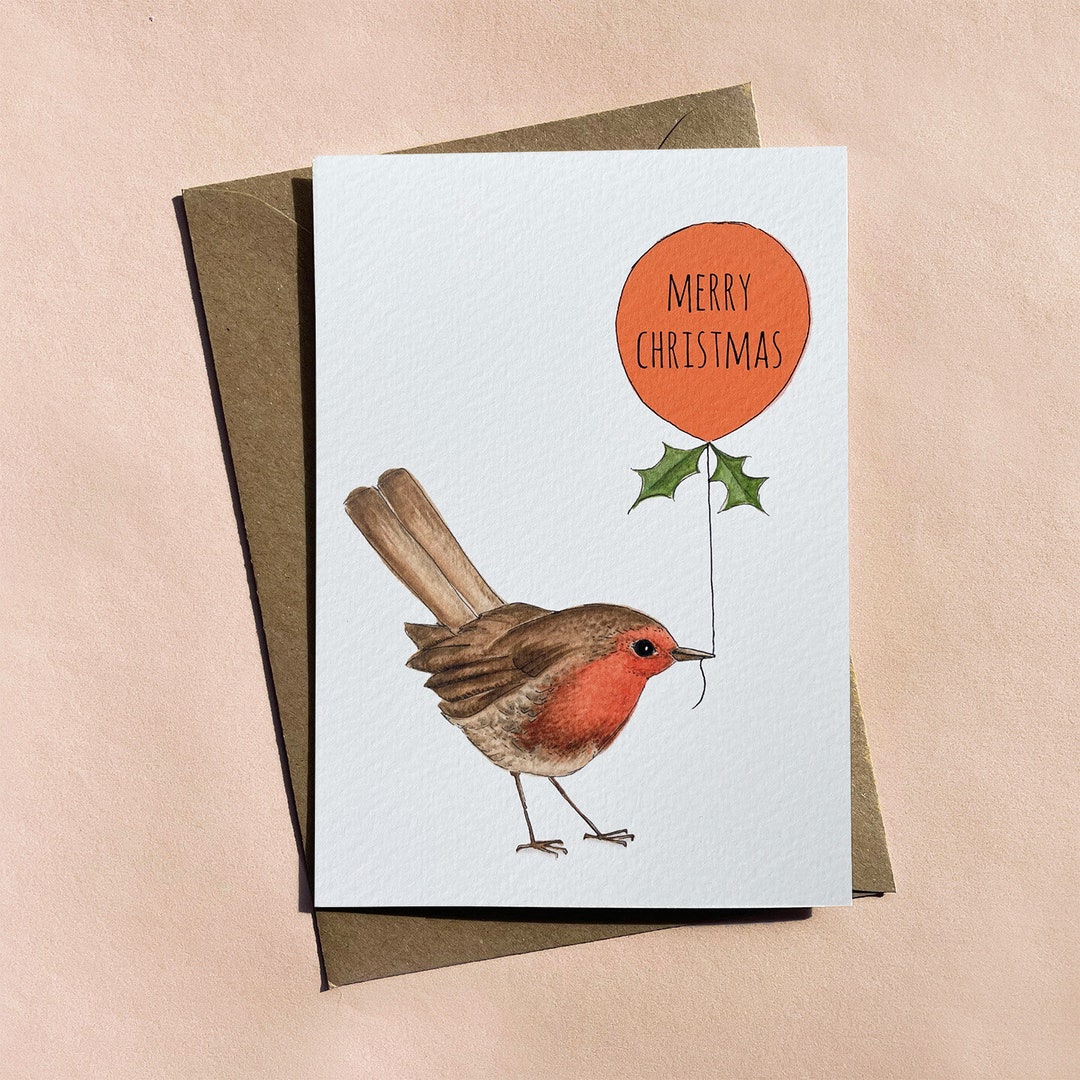 Hand Illustrated Robin Christmas Card: Vintage Watercolor Design - Etsy