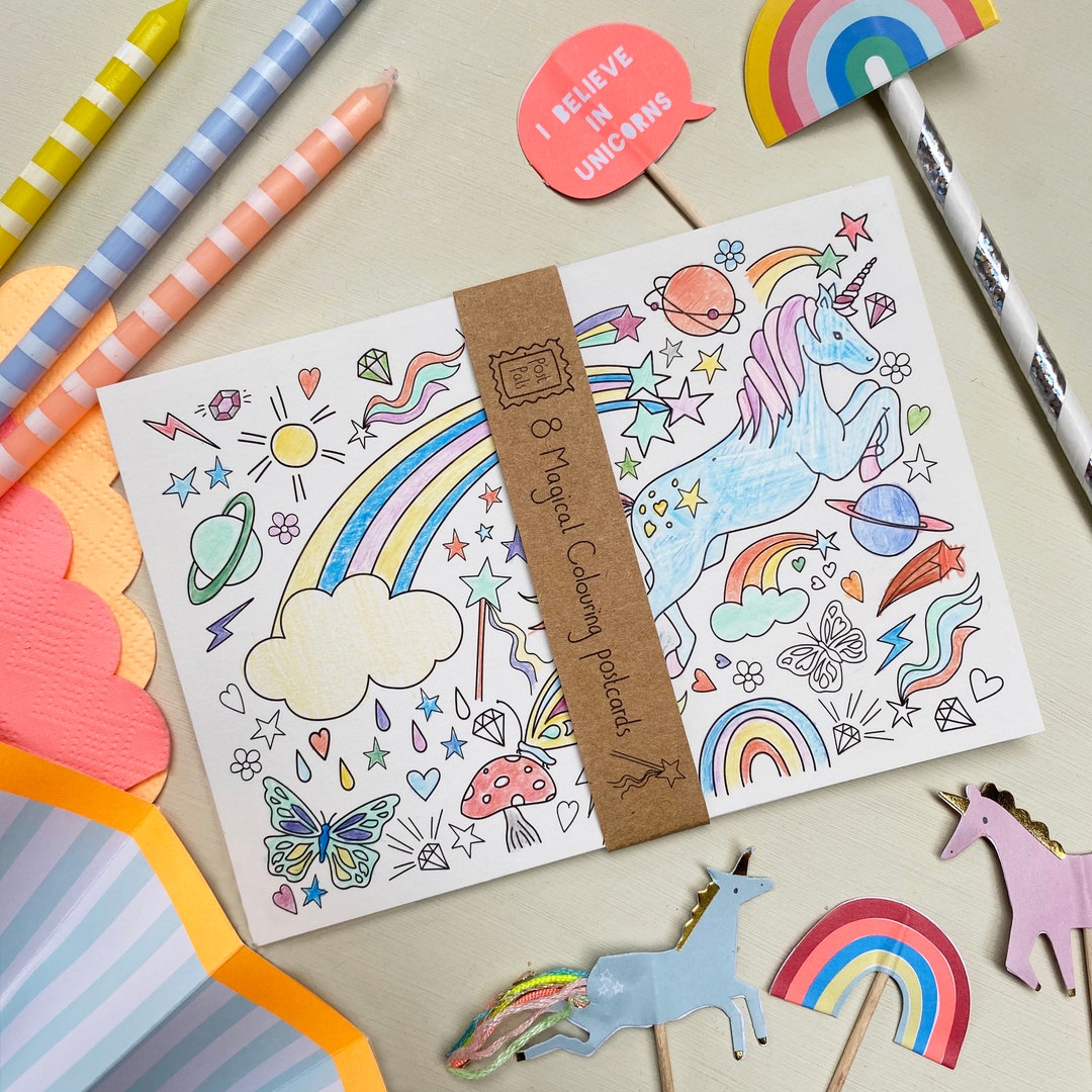 Unicorn Coloring Postcards: Eco-friendly Party Favors - Etsy