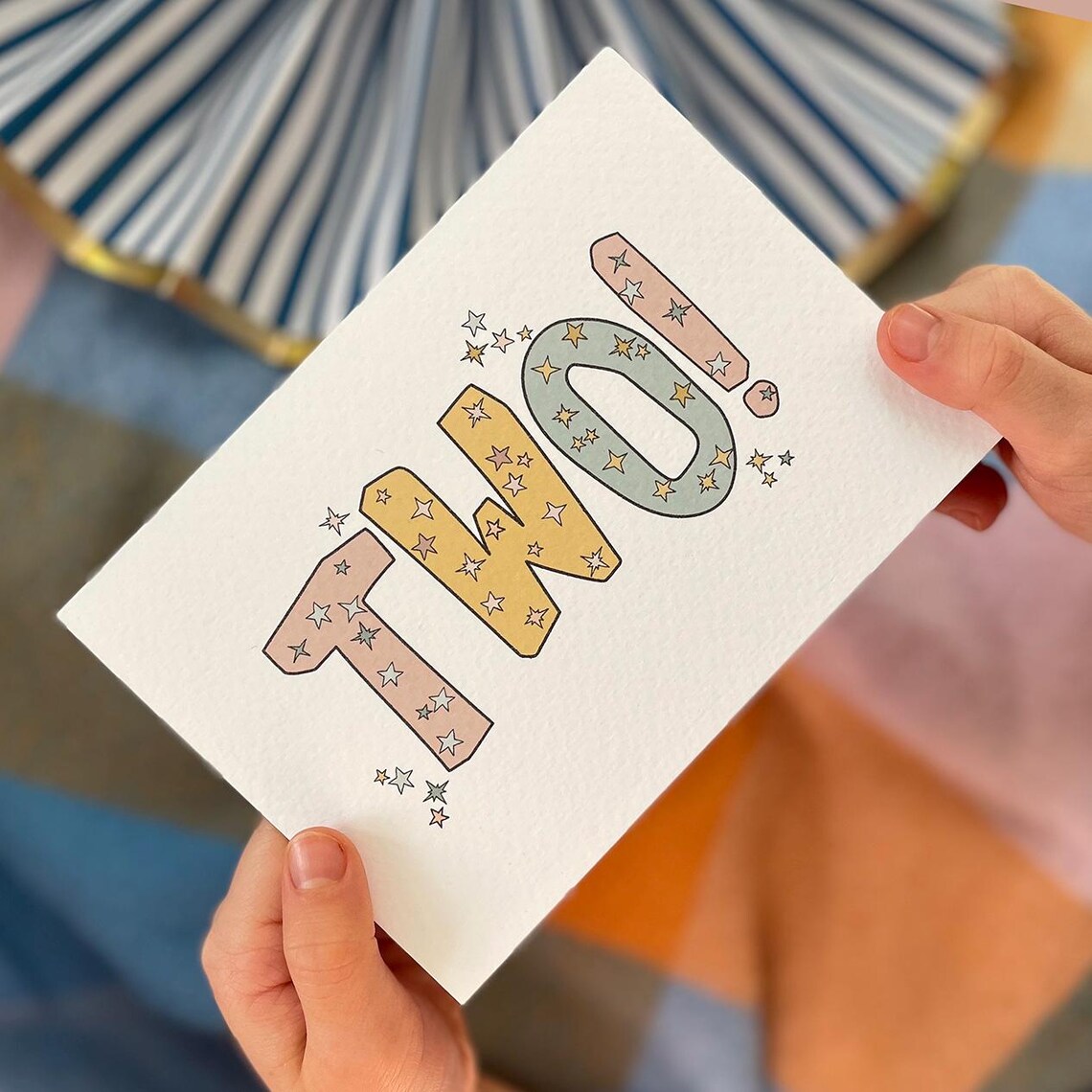 Age 2 Birthday Card: Colorful Star Design, Kraft Envelope - Etsy
