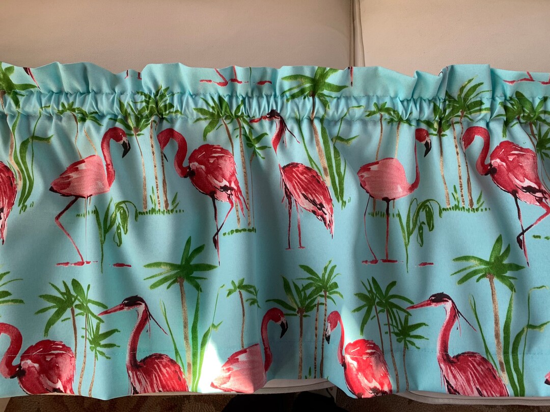 Tropical Coastal Beach Valance With Flamingos. Indoor Outdoor Fabric ...