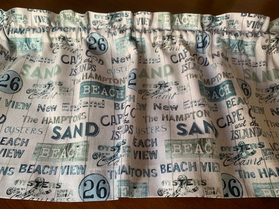 Beach Cottage Valance With Words Hampton Cape Cod in Blues - Etsy