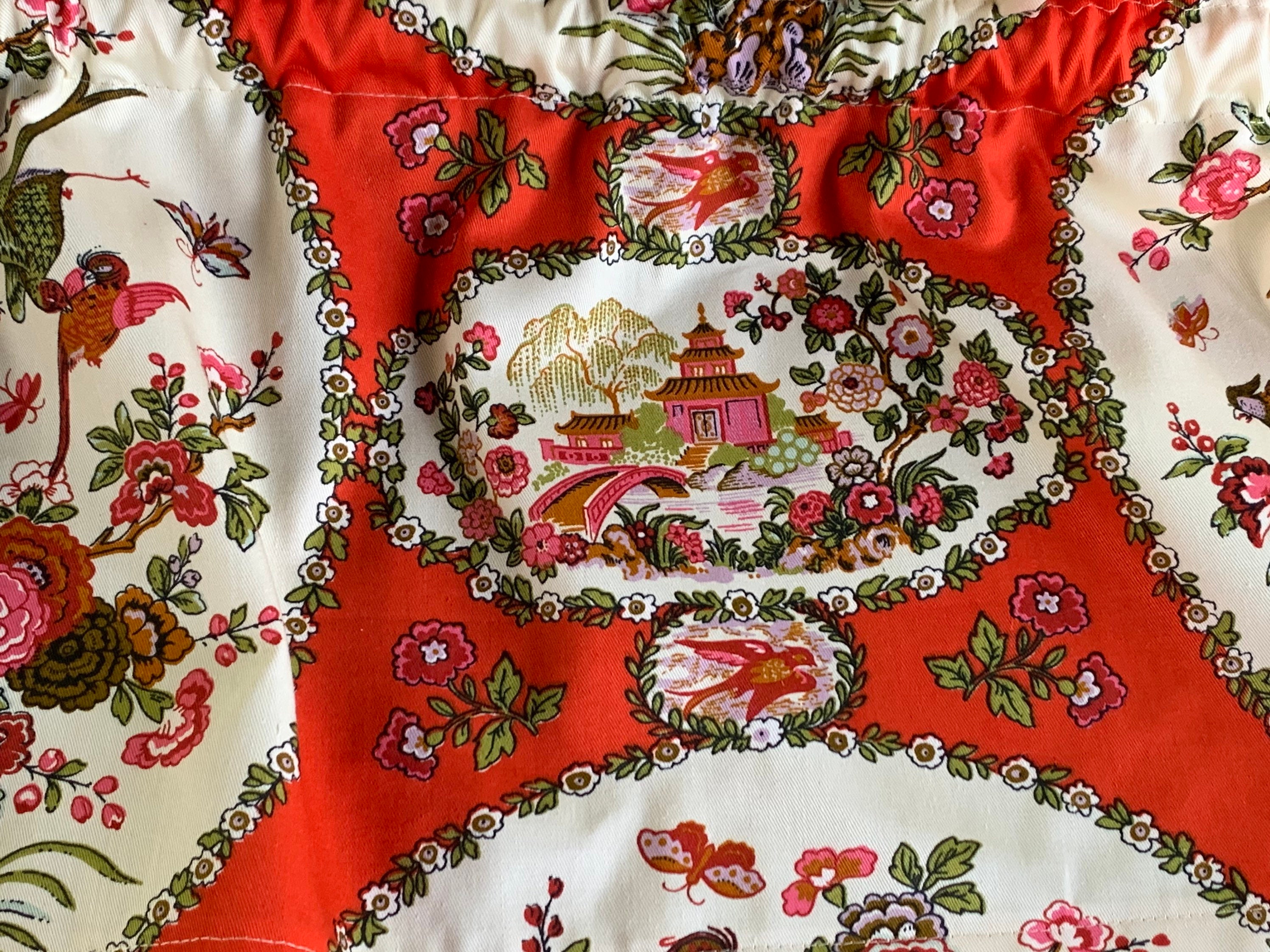 New Vintage Chinoiserie Valance in Red With Birds, Pagoda, Flowers ...
