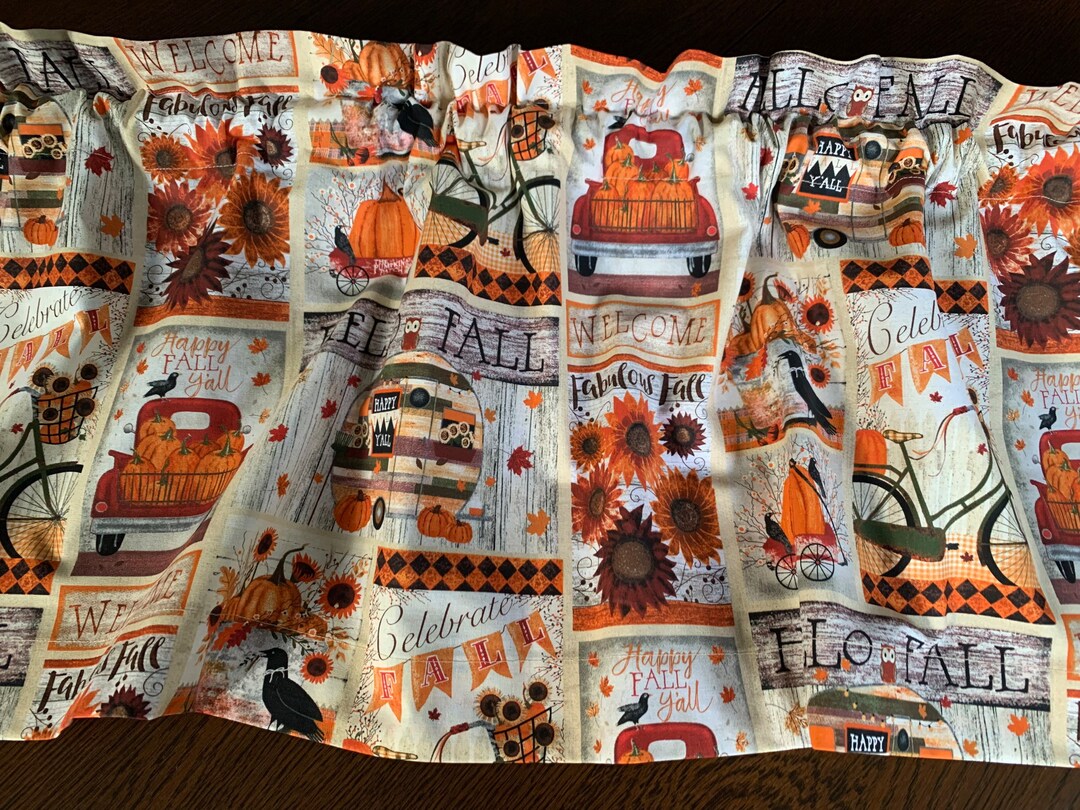 Thanksgiving, Fall Valance With Pumpkins, Bikes, Wagons, and Fall ...