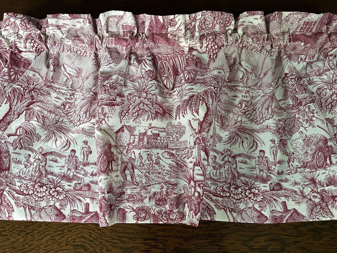 Burgundy and Beige French Country Toile Valance. New Handmade - Etsy