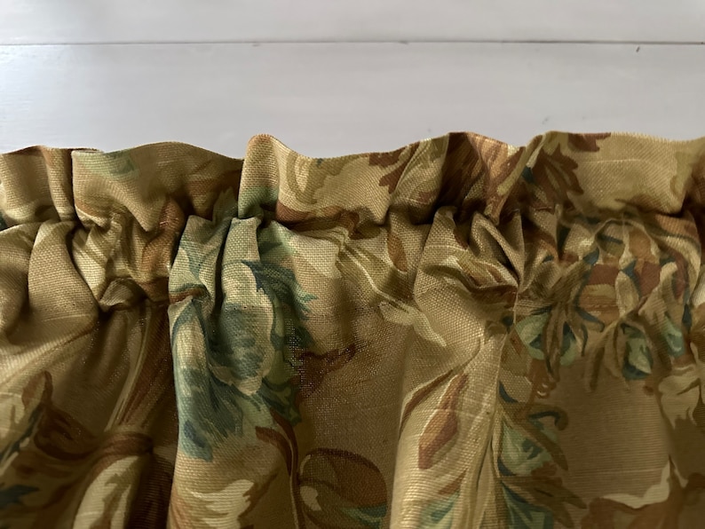 Floral Botanical Valance in Golden Browns, Dark Cream, Soft Teal, Aquas ...