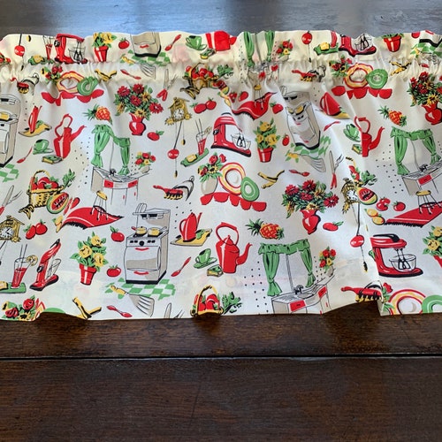 Retro Home Economics Kitchen Lined Valance Window Treatment | Etsy