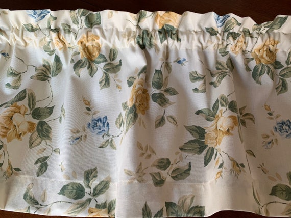 Classic Cottage Valance With Yellow Roses With Scattered Blue - Etsy