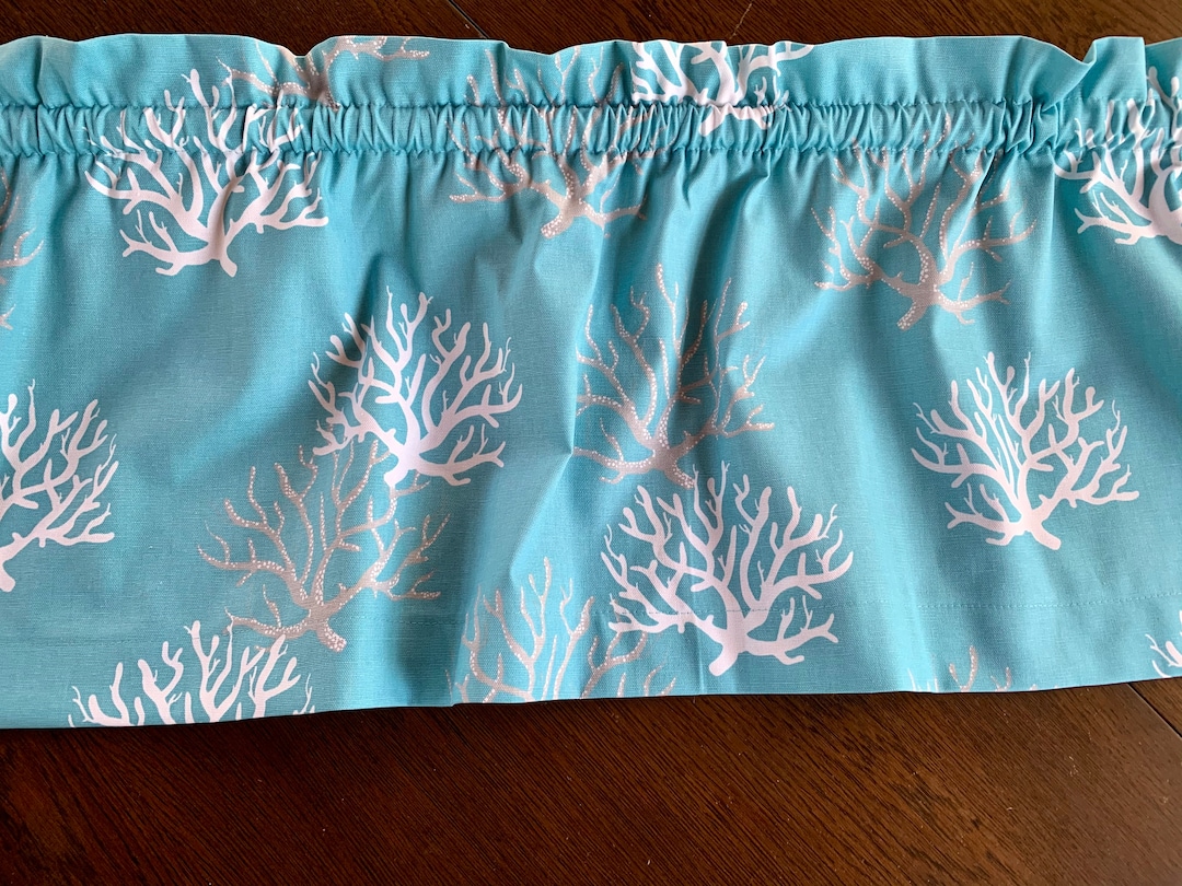 Nautical Coastal Beach Valance in a Beautiful Aqua Blue With Gray and ...