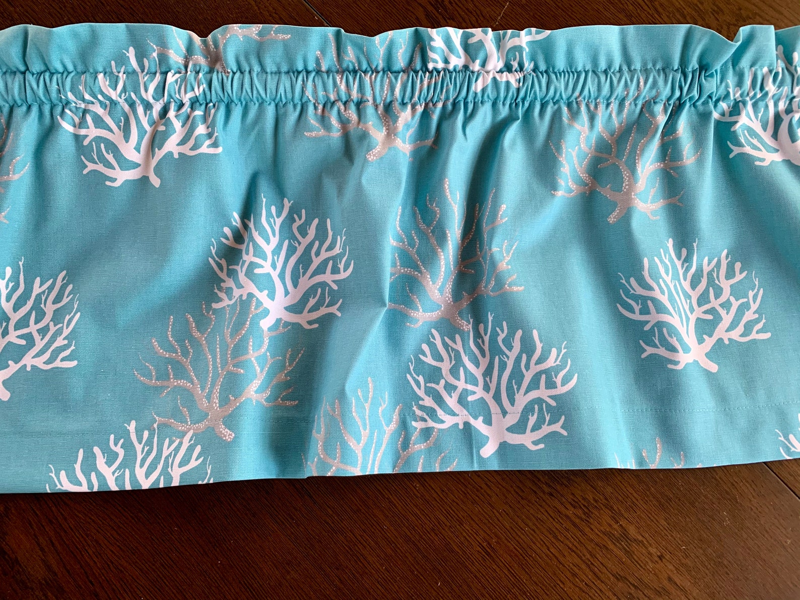Nautical Coastal Beach Valance in a Beautiful Aqua Blue With Gray and ...