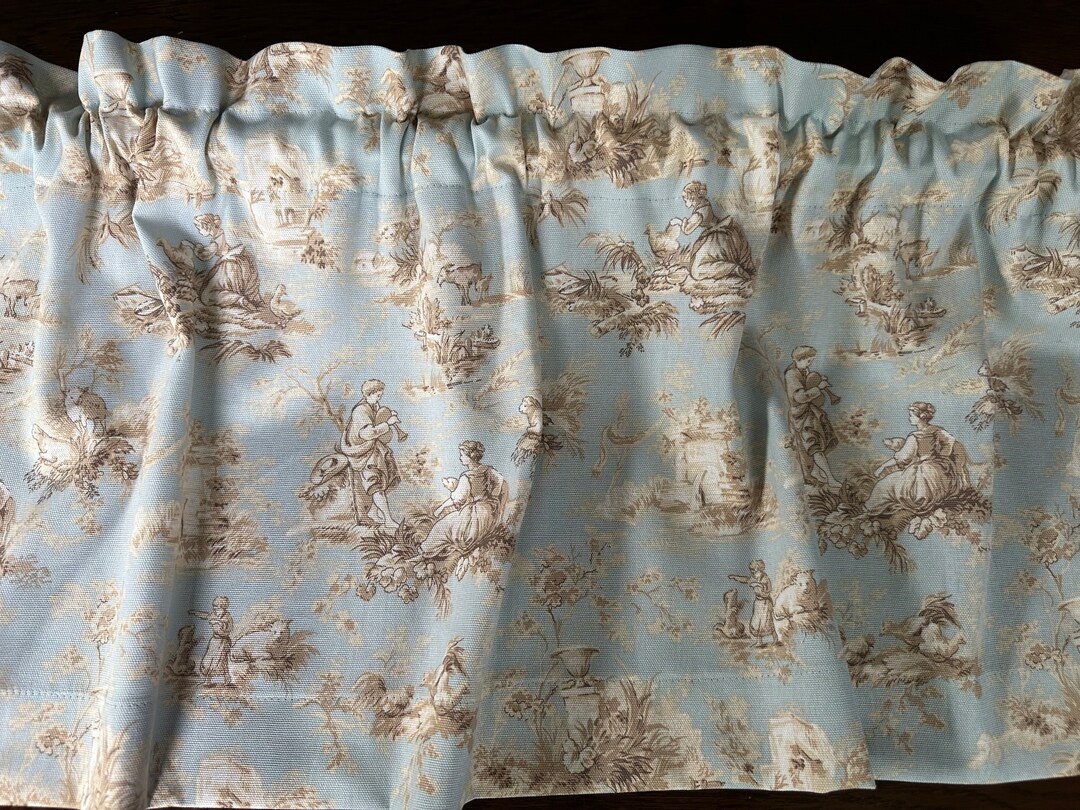 Waverly Light Blue Toile Valance With Soft Browns, Creams. New Handmade ...