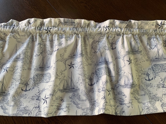 Nautical Coastal Beach Cottage Valance With Ships Maps | Etsy