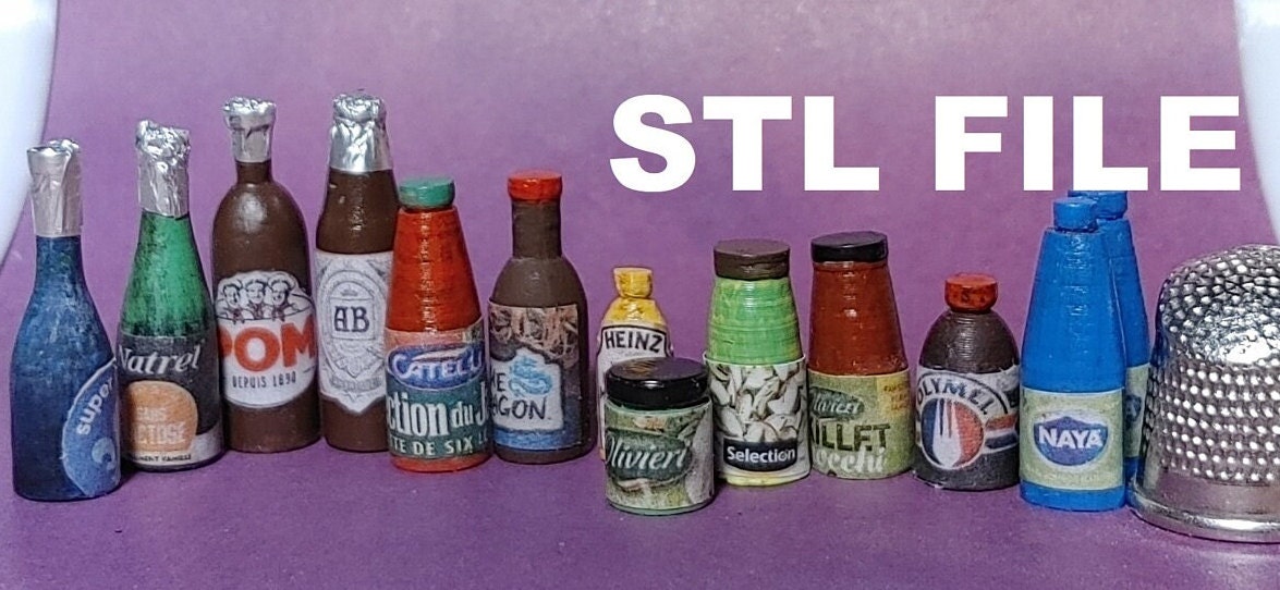 STL File -BOTTLES Collection #1 - 13 Styles - Dollhouse Kitchen - 12th ...