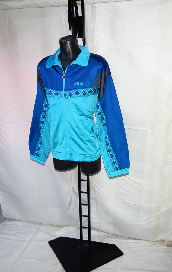 FILA RARE VINTAGE 90s Adults tennis sport Tracksuit Top jacket Label Size IT50 Uk 40 Us 40 clear Blue grey