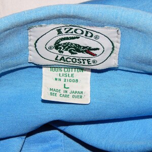 LACOSTE IZOD Vintage 70s Made in Japan Men's Tennis Polo Shirt. Label ...