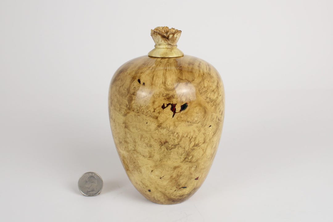 Handmade Honey Locust Burl Urn: Opal Inlay, Threaded Top, Unique Design ...