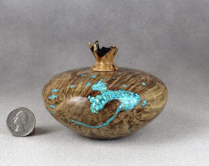 Small Keepsake Urn (12 Cu. In.) Handmade Maple Vessel Turquoise Inlay ...
