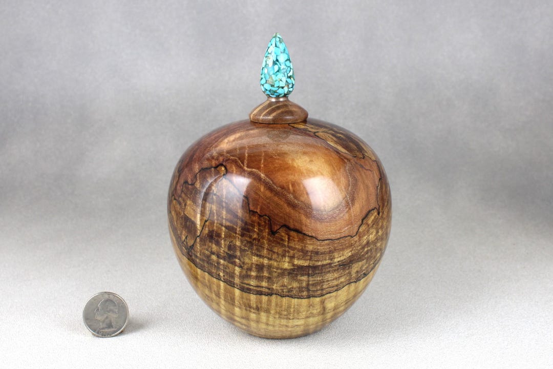 Small Wooden Urn 43 Cu. In. Handmade Stabilized Maple Burl Opal Inlay ...